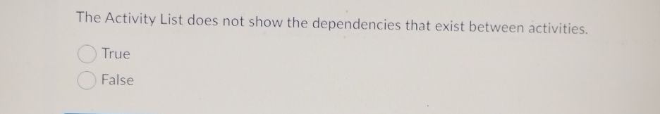 Solved The Activity List does not show the dependencies that | Chegg.com