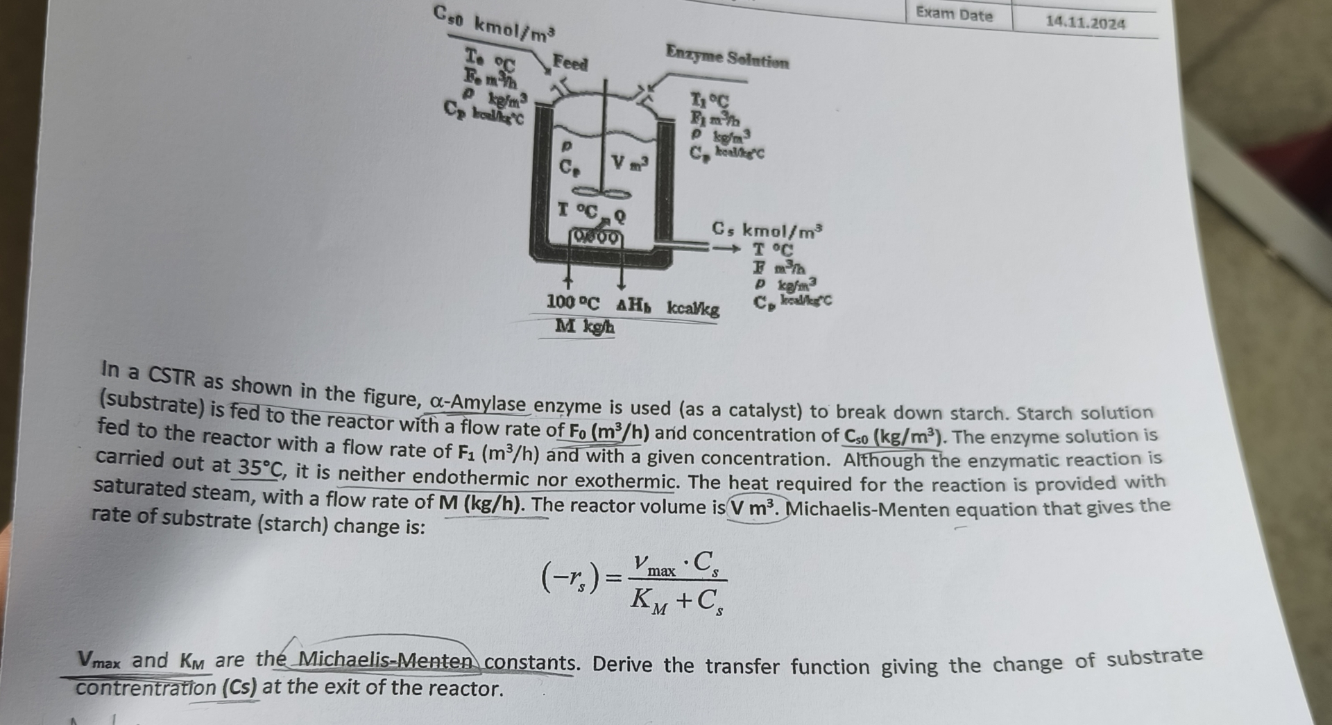Solved In a CSTR as shown in the figure, α-Amylase enzyme is | Chegg.com