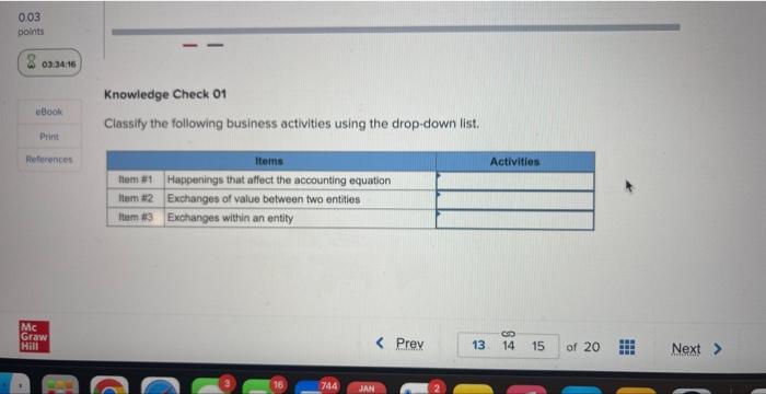 Knowledge Check 01 Classify the following business | Chegg.com