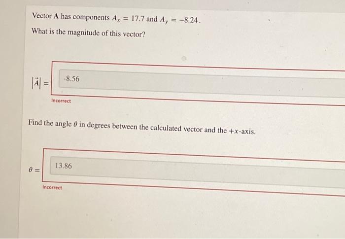 Solved Vector A has components Ax = 17.7 and Ay = -8.24. | Chegg.com