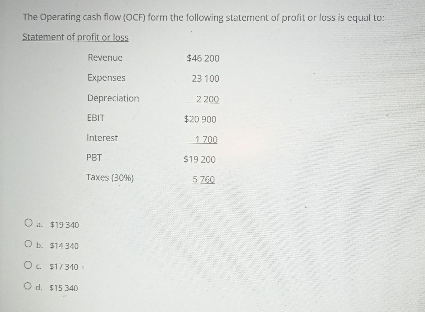 Solved The Operating cash flow (OCF) form the following | Chegg.com