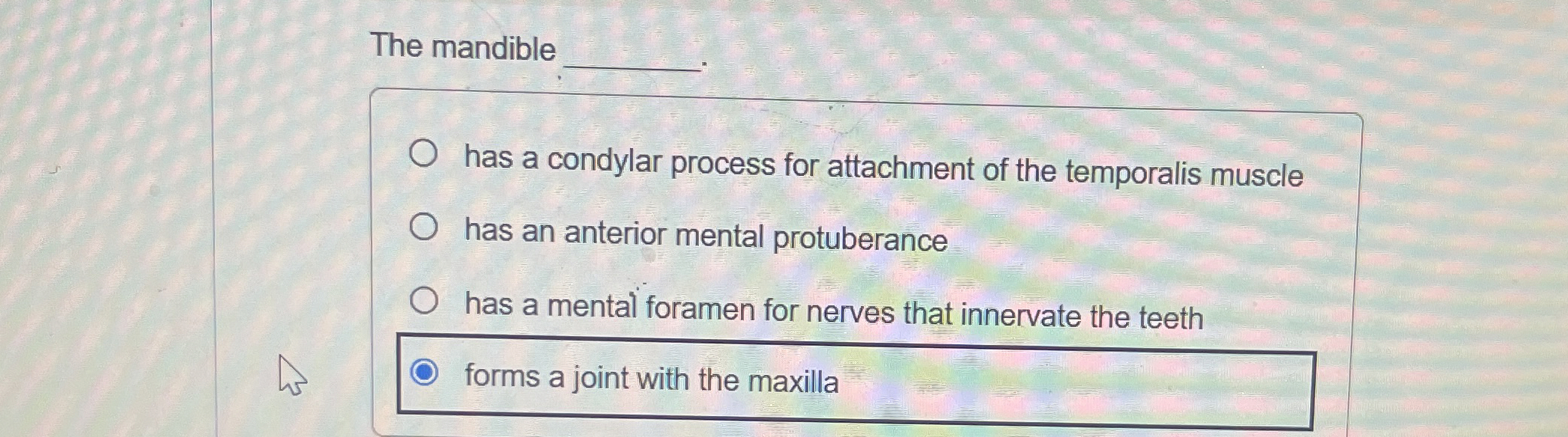 Solved The mandible q,has a condylar process for attachment | Chegg.com