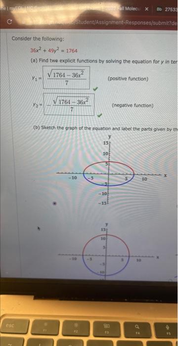 Solved Consider the following: 36x2+49y2=1764 (a) Find twe | Chegg.com