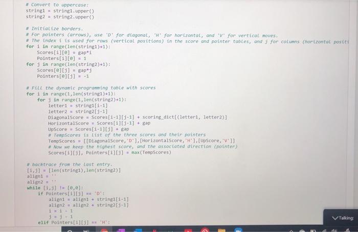 Exercise 1 Change the Needleman-Wunsch implementation | Chegg.com