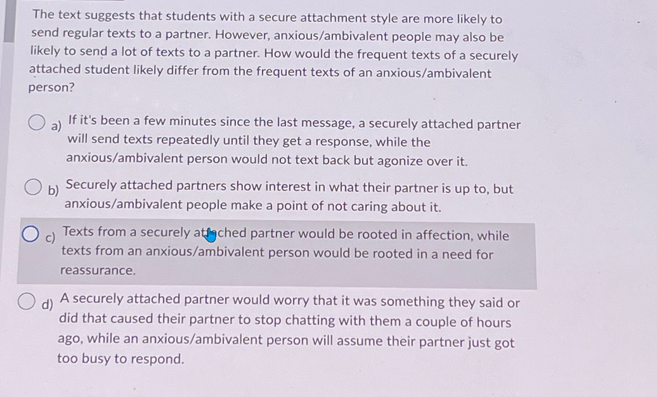 Solved The text suggests that students with a secure | Chegg.com