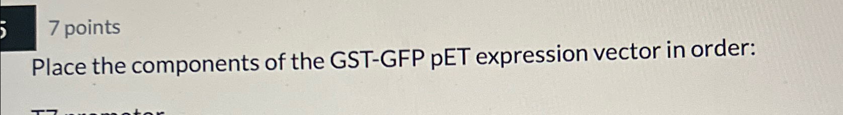 Solved 7 ﻿pointsPlace the components of the GST-GFP pET | Chegg.com