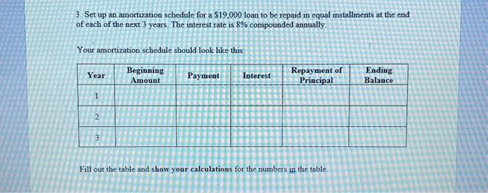Solved 3. Set up an amortization schedule for a $19,000 loan | Chegg.com