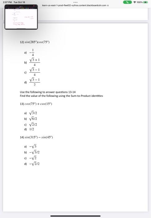Solved 1) Given the following trigonometric function solve | Chegg.com