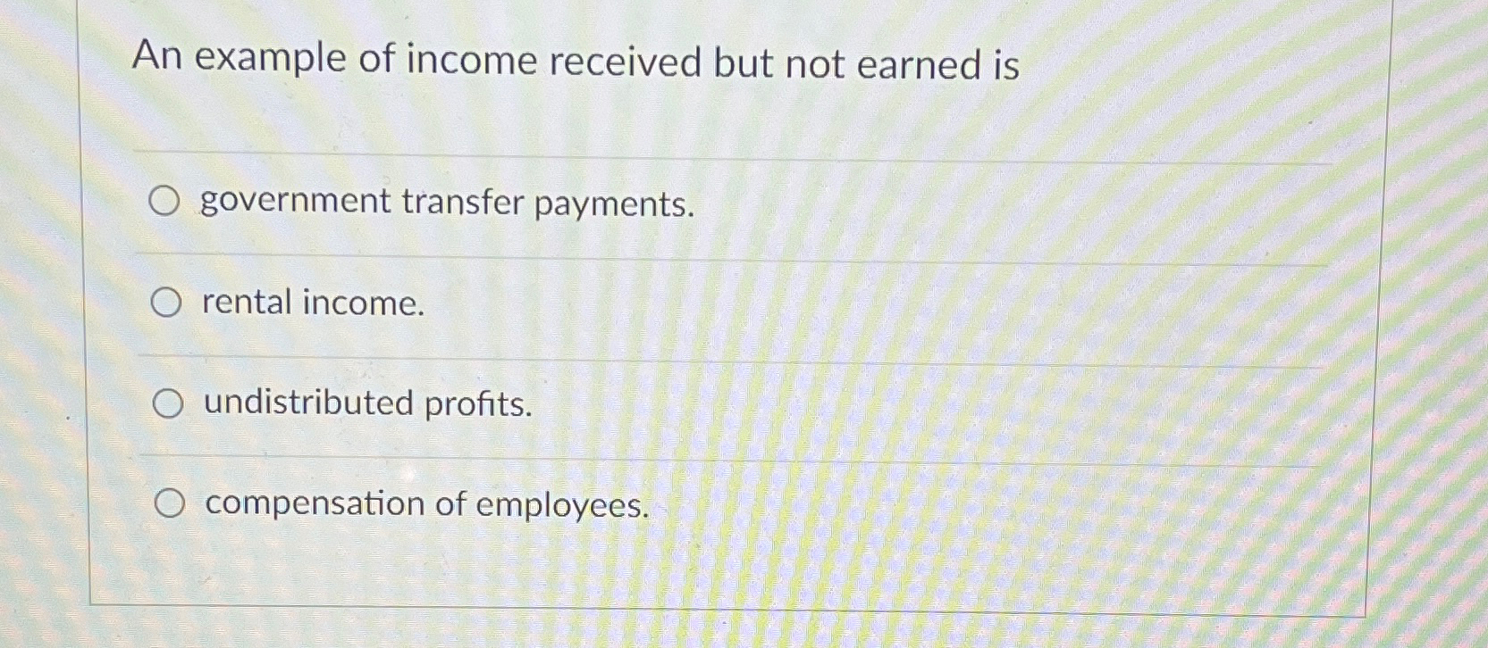 Solved An example of income received but not earned | Chegg.com
