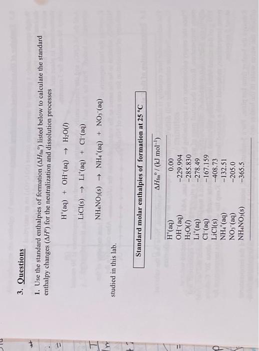 Solved 3. Questions 1. Use the standard enthalpies of | Chegg.com