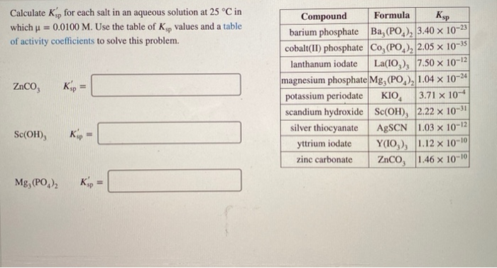 Solved Calculate Ksp for each salt in an aqueous solution at | Chegg.com