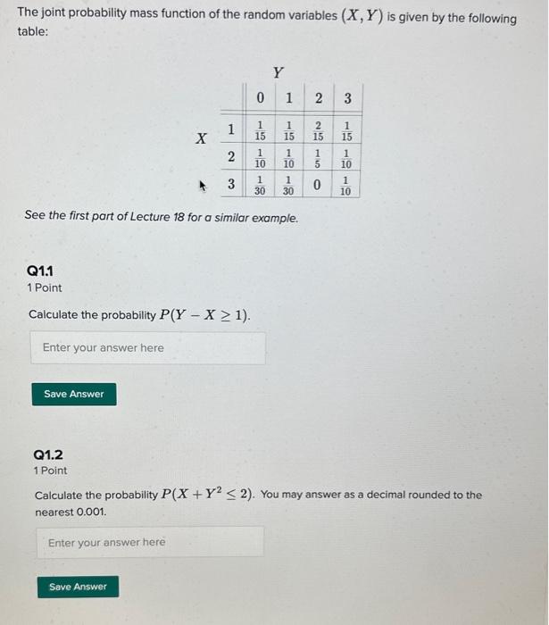 Solved The joint probability mass function of the random | Chegg.com