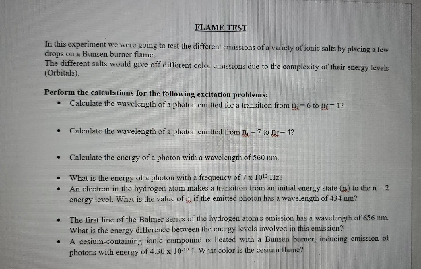 Solved FLAME TEST In this experiment we were going to test | Chegg.com