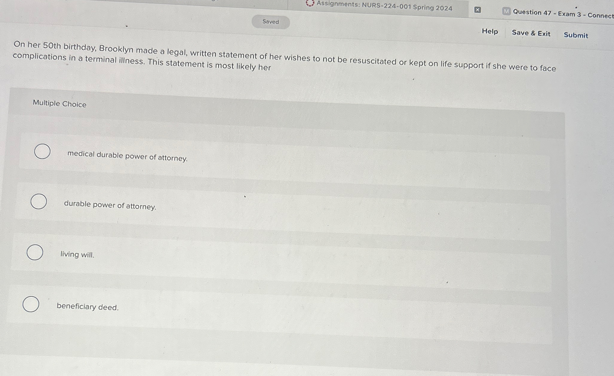 Solved Assignments: NURS-224-001 ﻿Spring 2024Question 47 - | Chegg.com