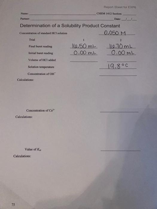 Solved Report Sheet for EXP Name: CHEM 1412 Section Partner: | Chegg.com