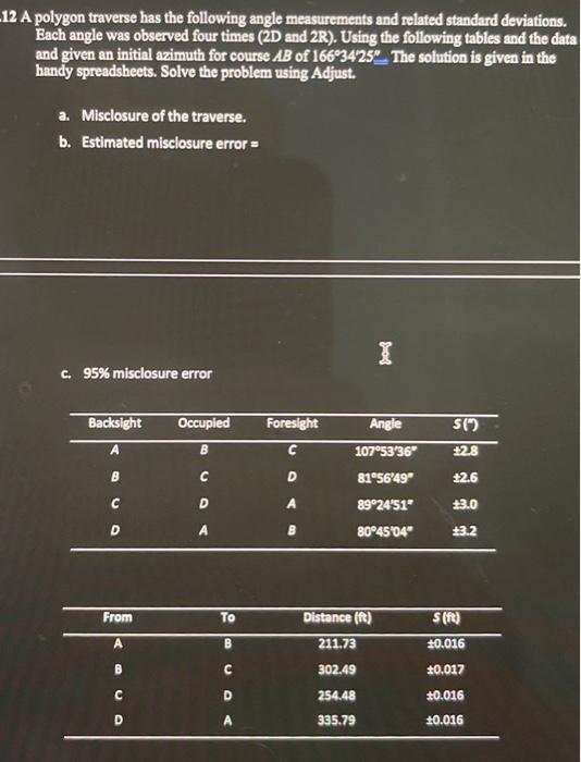Solved solve using Excel 12 A polygon traverse has the | Chegg.com