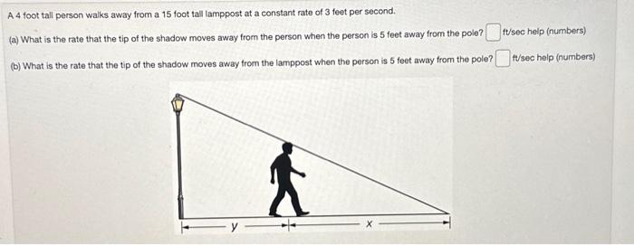 Solved A 4 foot tall person walks away from a 15 foot tall | Chegg.com