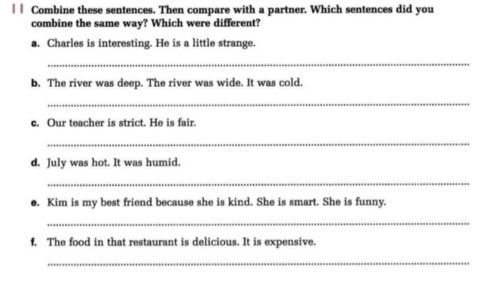 Solved I I Combine these sentences. Then compare with a | Chegg.com