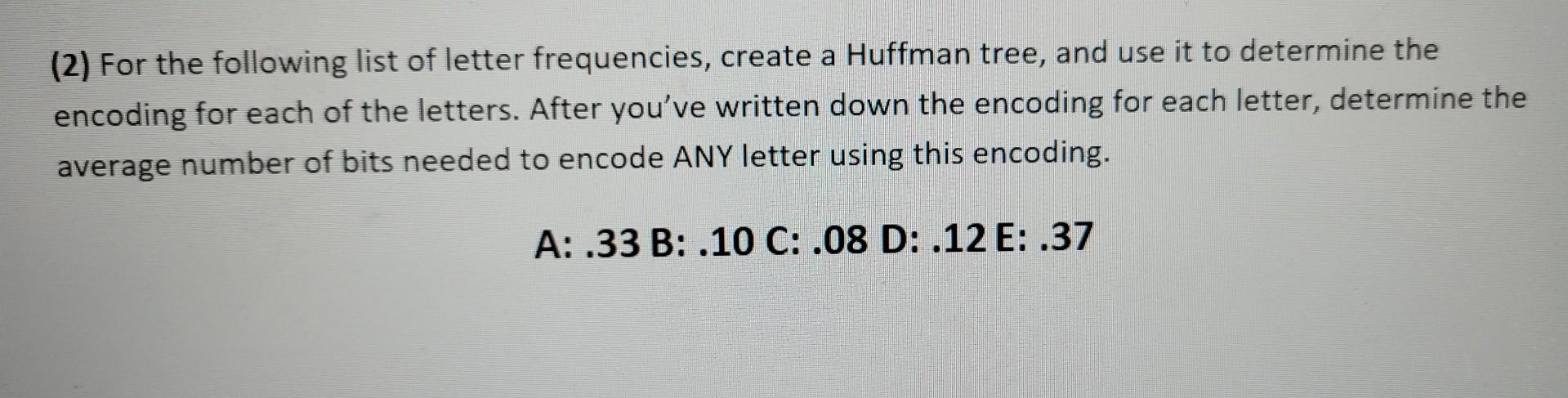 Solved (2) For the following list of letter frequencies, | Chegg.com