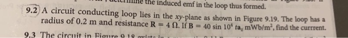 Solved the duced emf in the loop thus formed. 9.2 A circuit | Chegg.com