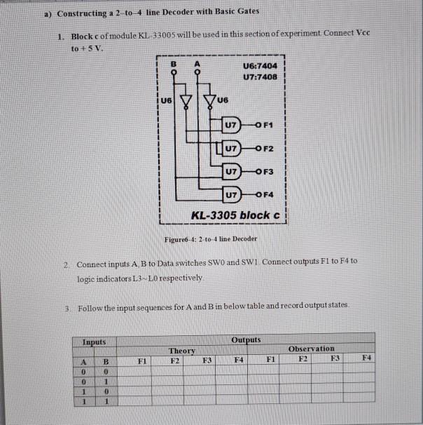 Solved a) Constructing a 2-to-4 line Decoder with Basic | Chegg.com