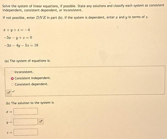 Solved Solve the system of linear equations, if possible. | Chegg.com