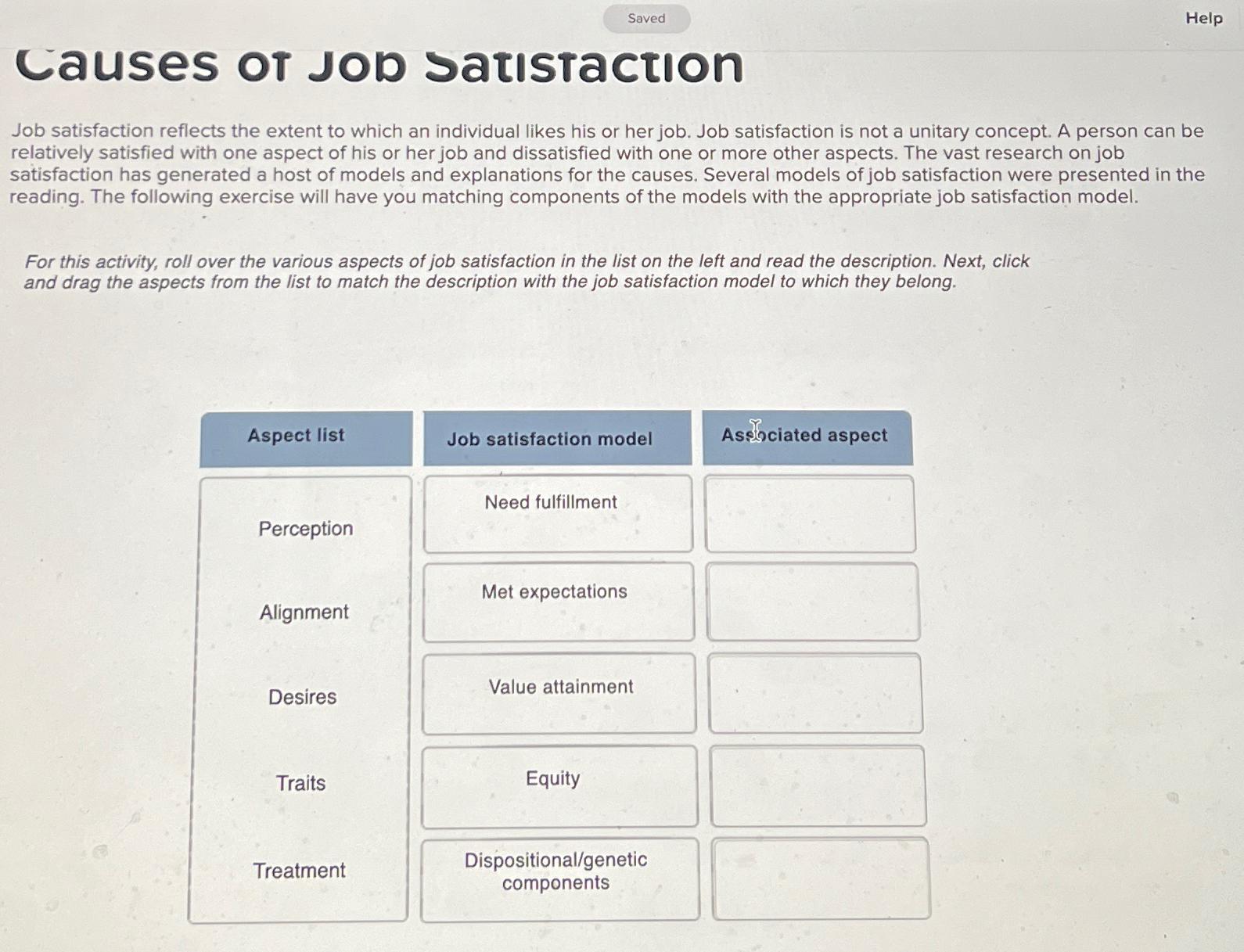 Solved HelpCauses or Job SatistactionJob satisfaction | Chegg.com