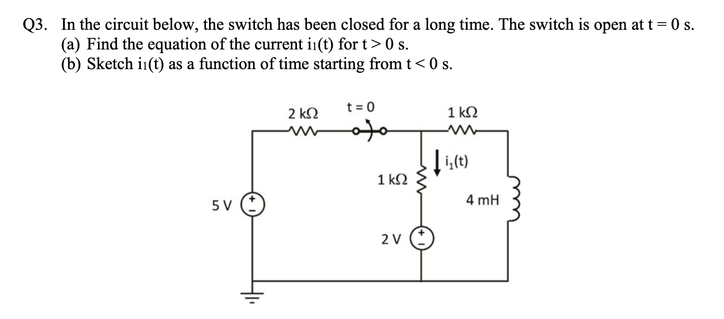 Solved Q3. ﻿In the circuit below, the switch has been closed | Chegg.com