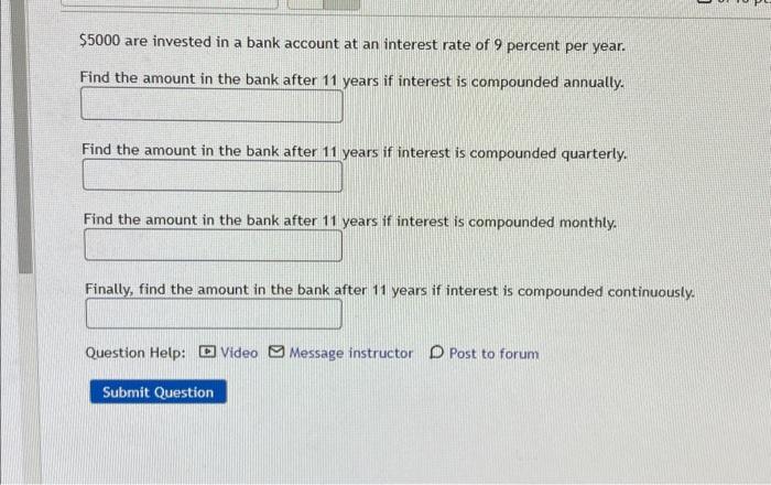 Solved $5000 are invested in a bank account at an interest | Chegg.com