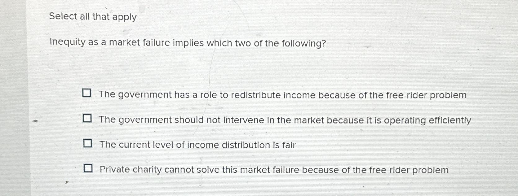 Solved Select all that applyInequity as a market failure | Chegg.com