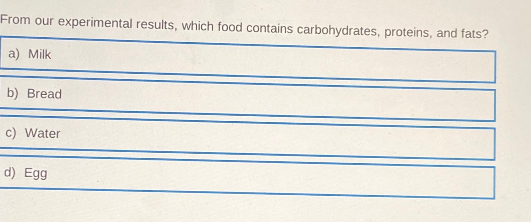 Solved From our experimental results, which food contains | Chegg.com