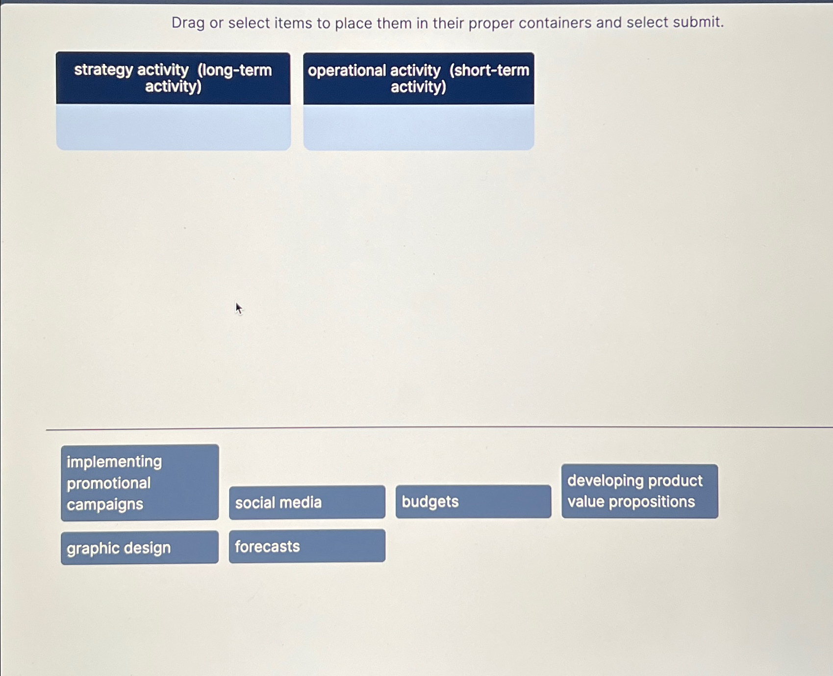 Solved Drag or select items to place them in their proper | Chegg.com