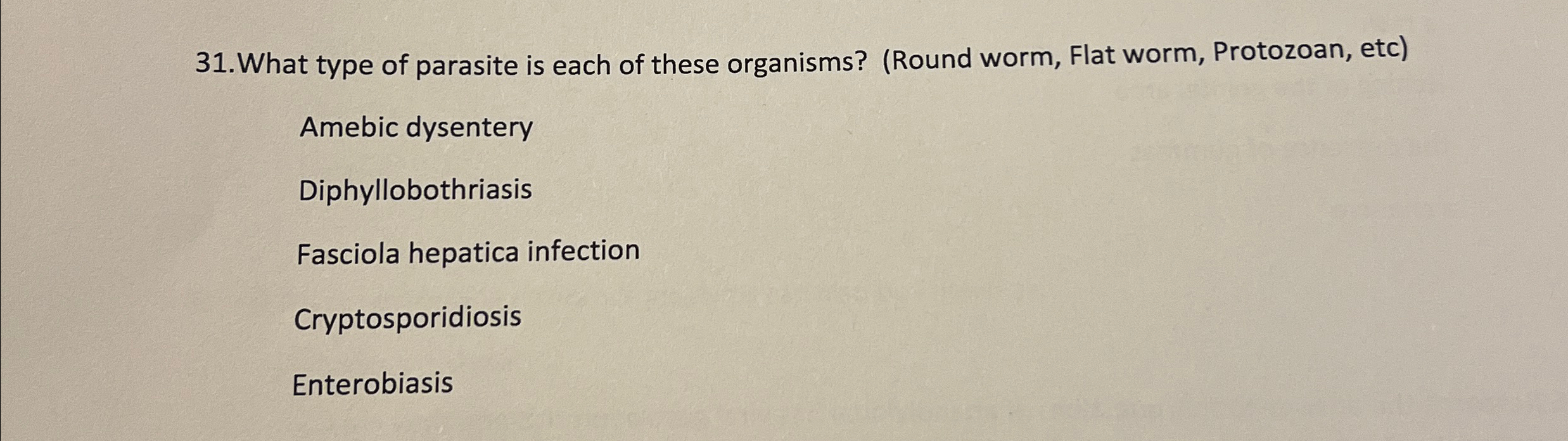 Solved What type of parasite is each of these organisms? | Chegg.com