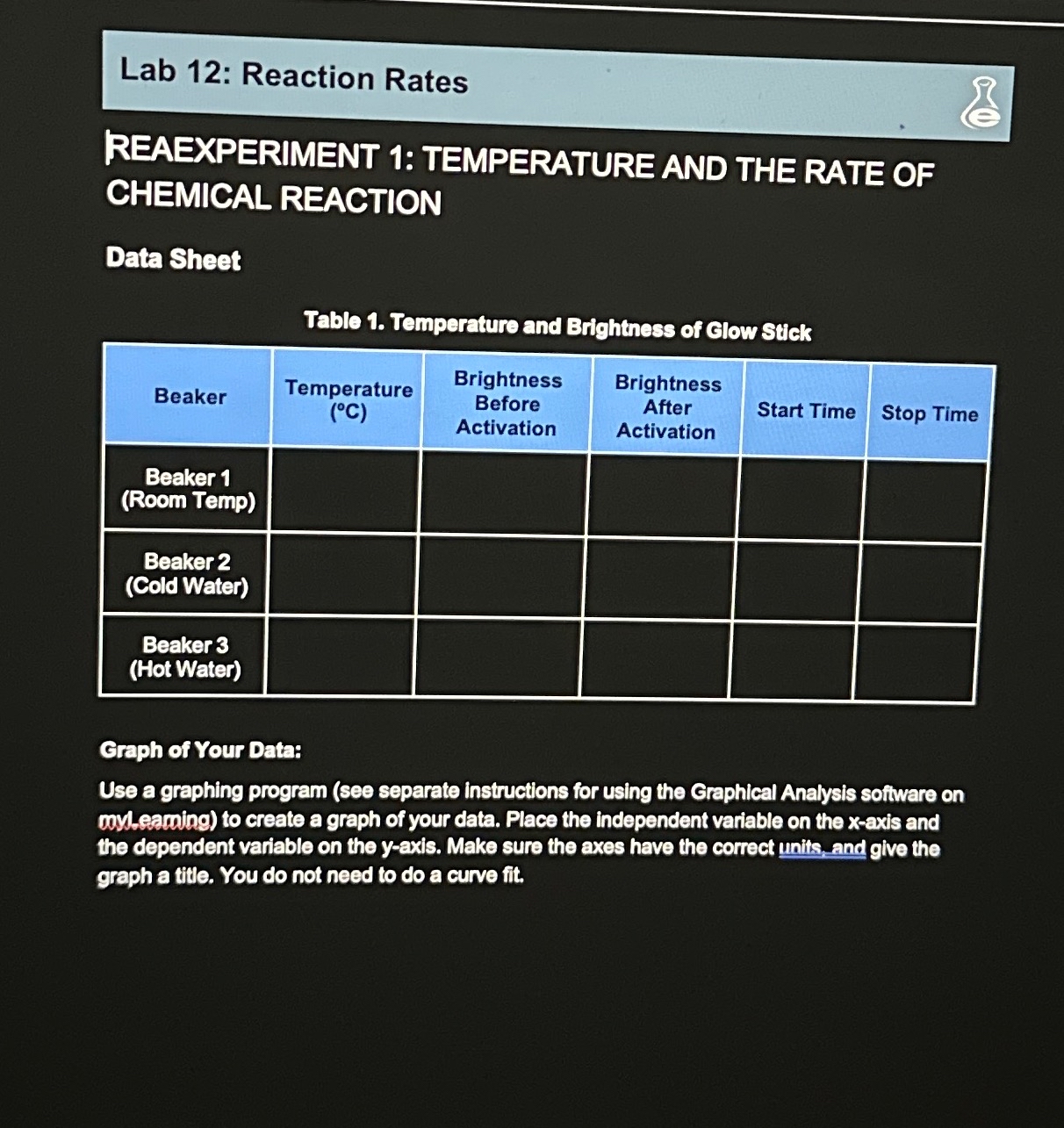 Lab 12: Reaction RatesREAEXPERIMENT 1: TEMPERATURE | Chegg.com