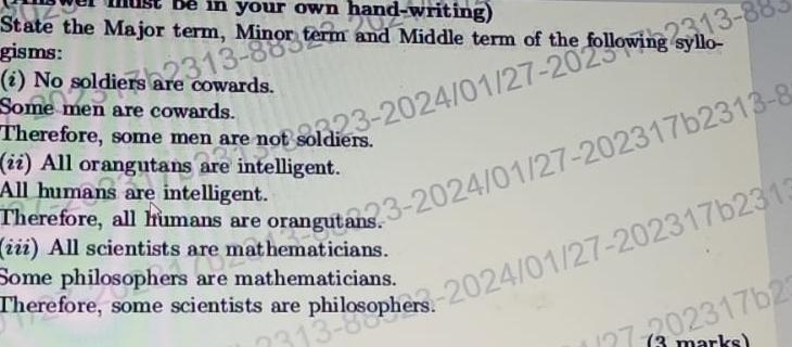 Solved State the Major term, Minor term and Middle term of | Chegg.com