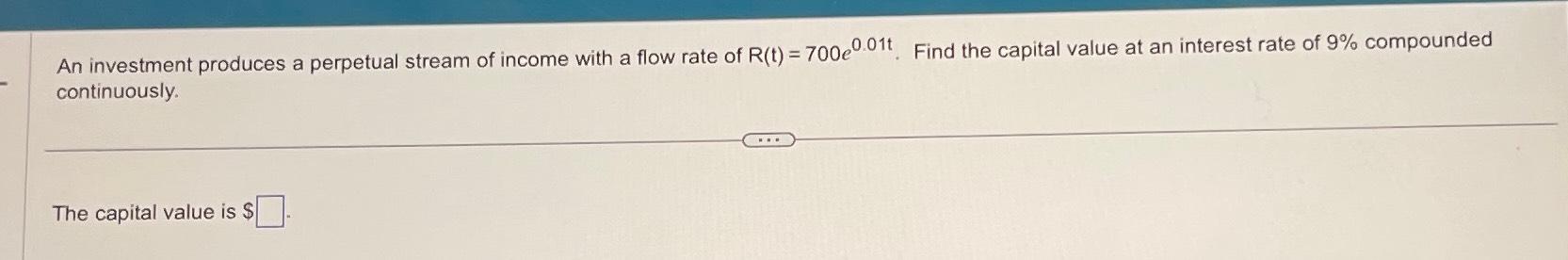 Solved An investment produces a perpetual stream of income | Chegg.com