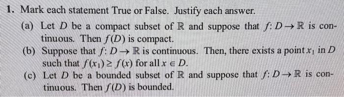 Solved 1. Mark each statement True or False. Justify each | Chegg.com