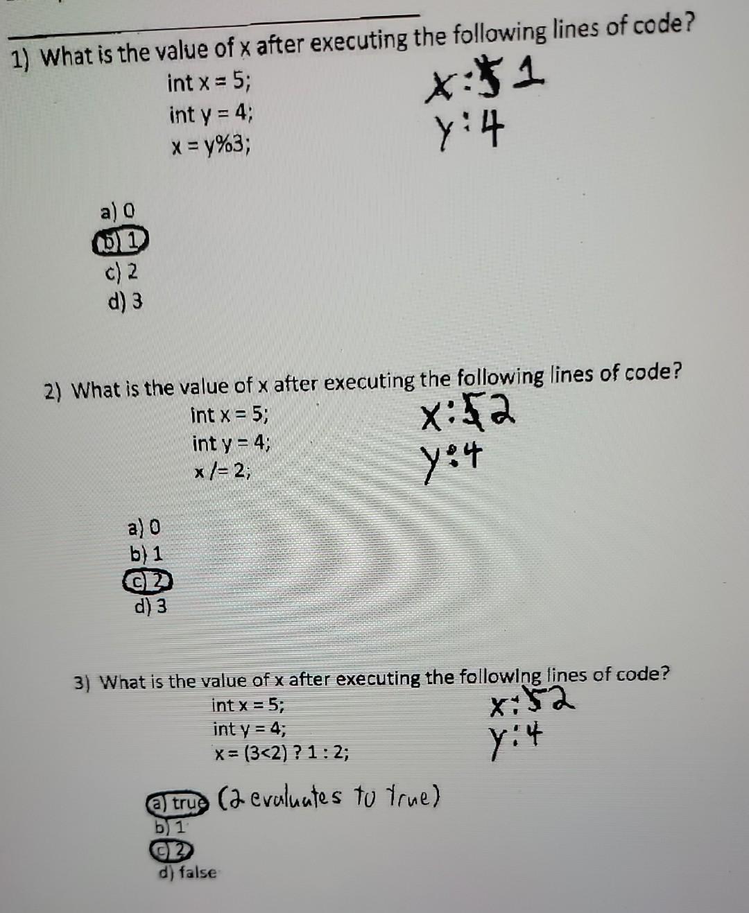 Solved 1) What is the value of x after executing the | Chegg.com