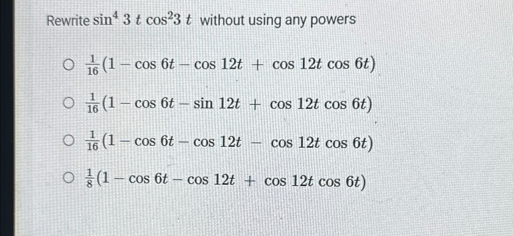 Solved Rewrite sin43tcos23t ﻿without using any | Chegg.com