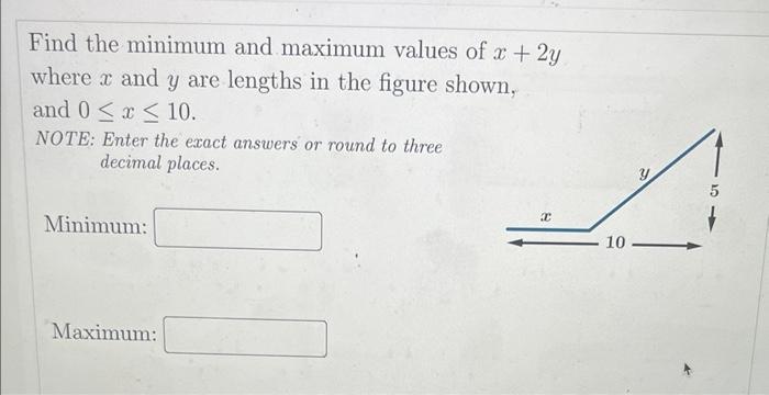 Solved Find the minimum and maximum values of x+2y where x | Chegg.com