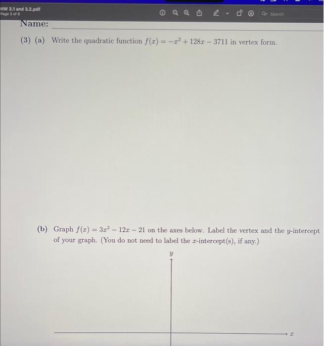 Solved (3) (a) Write the quadratic function | Chegg.com