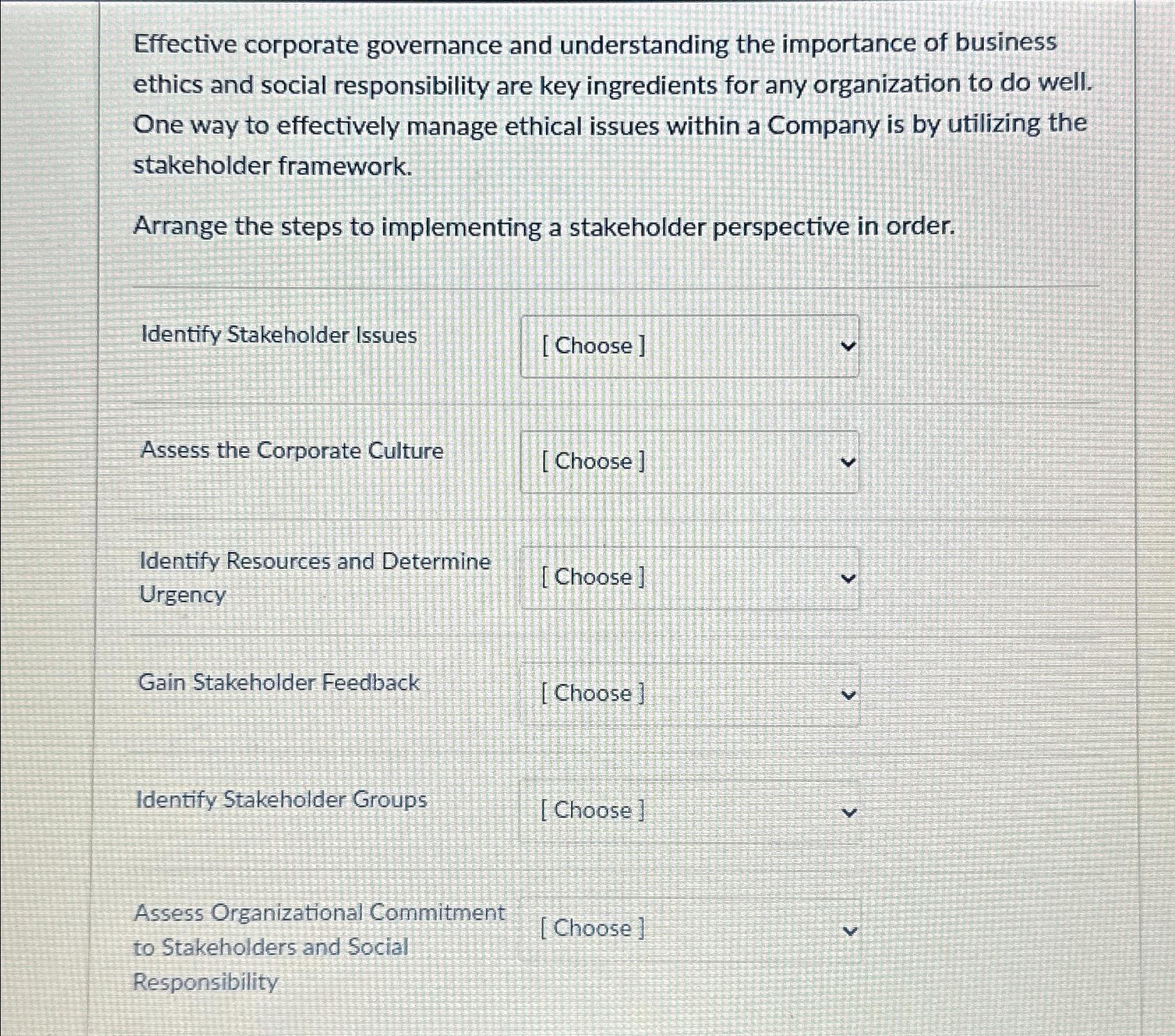Solved Effective corporate governance and understanding the | Chegg.com