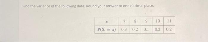 Solved Find the variance of the following data. Round your | Chegg.com