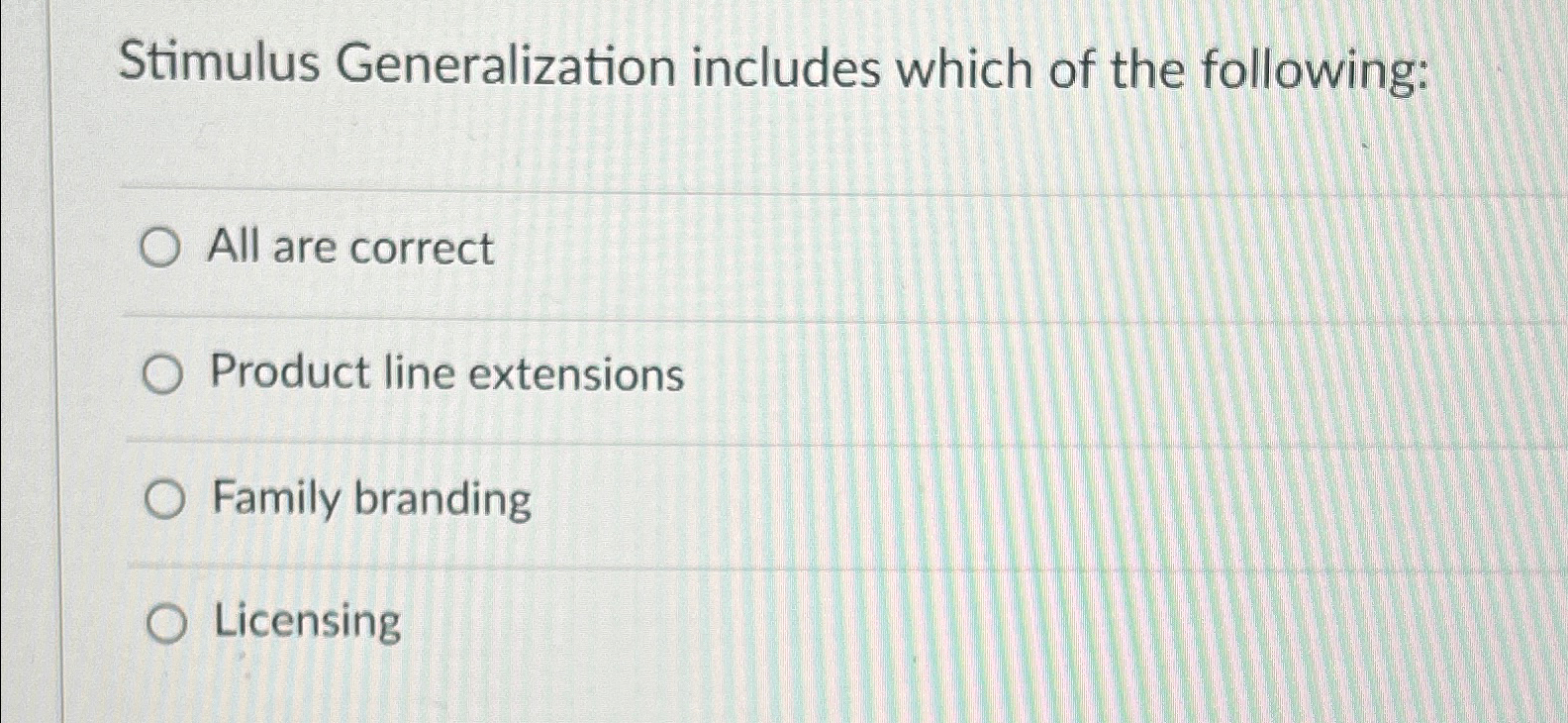 Solved Stimulus Generalization includes which of the | Chegg.com