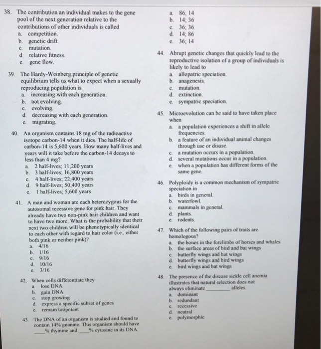 Solved 38. The contribution an individual makes to the gene | Chegg.com