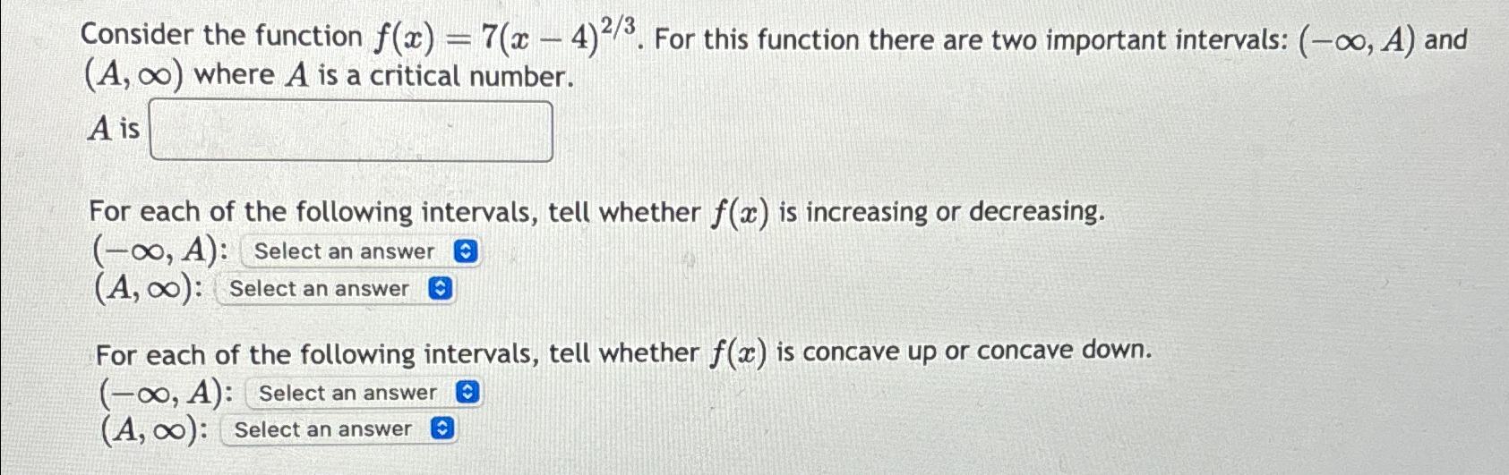 Solved Consider the function f(x)=7(x-4)23. ﻿For this | Chegg.com