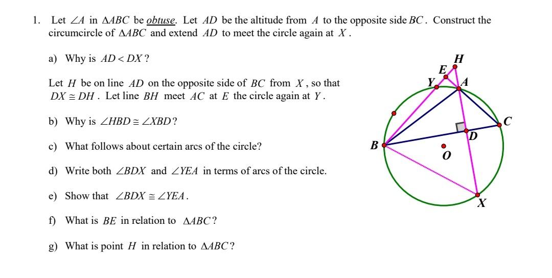 Solved Let ??A ﻿in ????ABC ﻿be obtuse. Let AD ﻿be the | Chegg.com