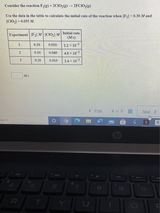 Solved Consider the reaction F2(g) + 2C102@) - 2FCIO() Use | Chegg.com