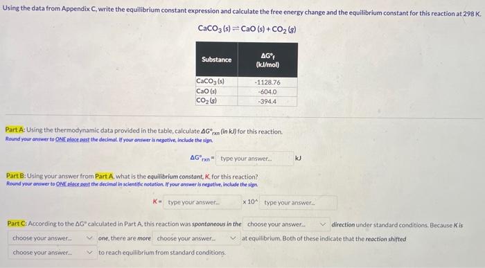 Solved Using the data from Appendix C, write the equilibrium | Chegg.com