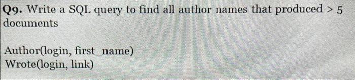 Solved Q9. Write a SQL query to find all author names that | Chegg.com